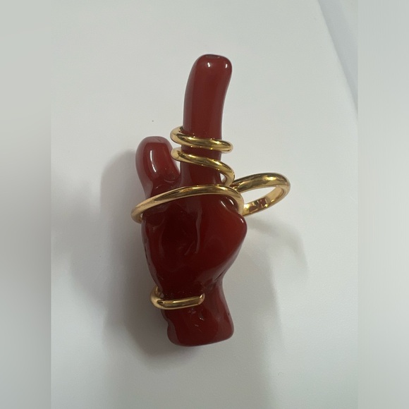 Zara | Jewelry | Zara Faux Red Coral Gold Size 6 Ring Resin Brass Zinc ...